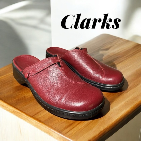 Clarks | Shoes | Clarkswomens Dark Red Clogmule Genuine Leather 2 Inch ...